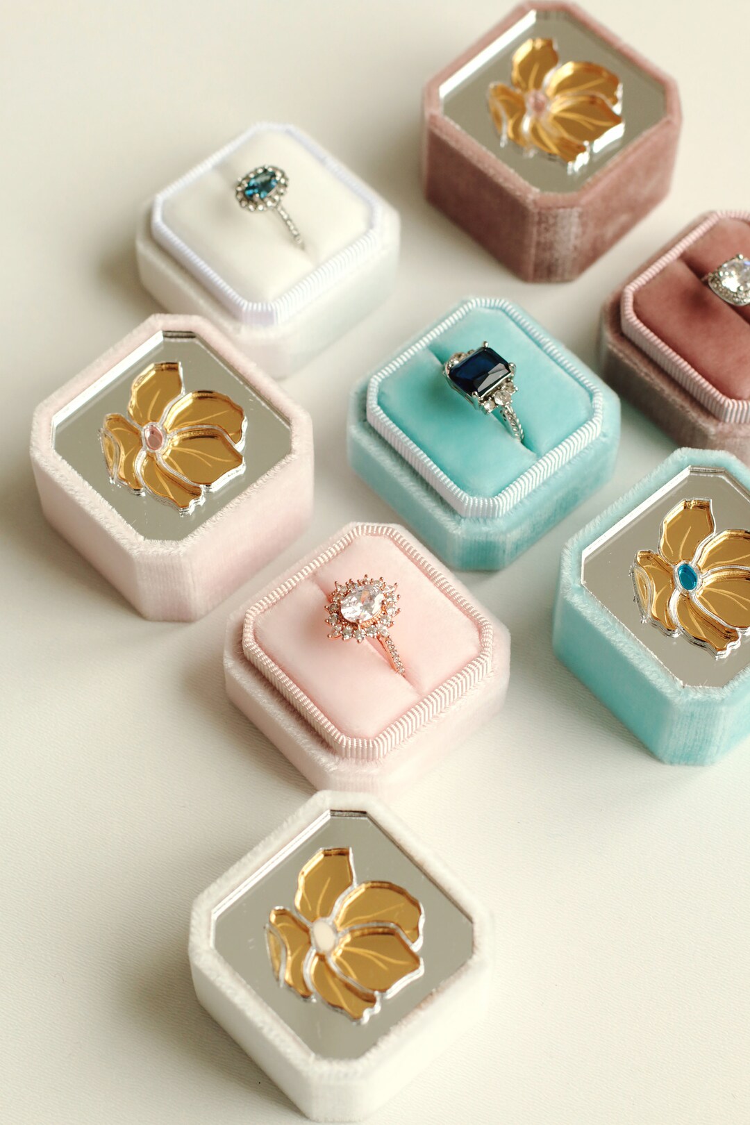 Floral Ring Box for Engagement Proposal, Unique Velvet Ring Box, Bridal ...