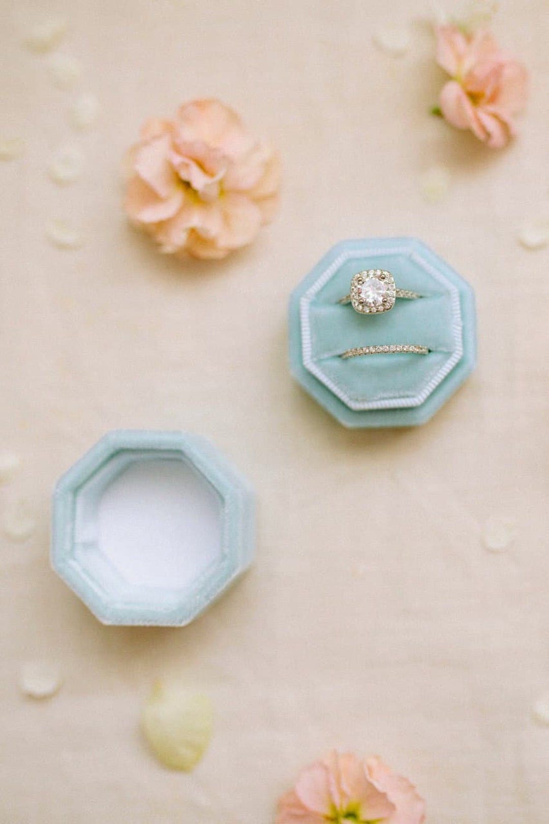 Velvet Ring Box, Wedding Ring Box, Double Ring Box Blue - Etsy UK