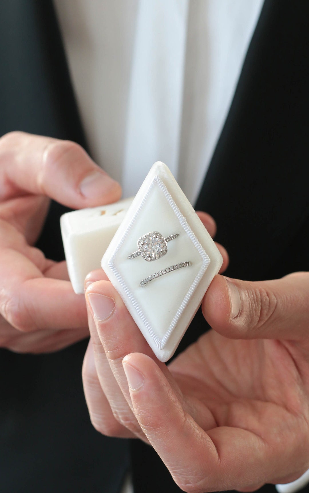 White Wedding Ring Box, Velvet Ring Box for Wedding Ceremony, Custom ...