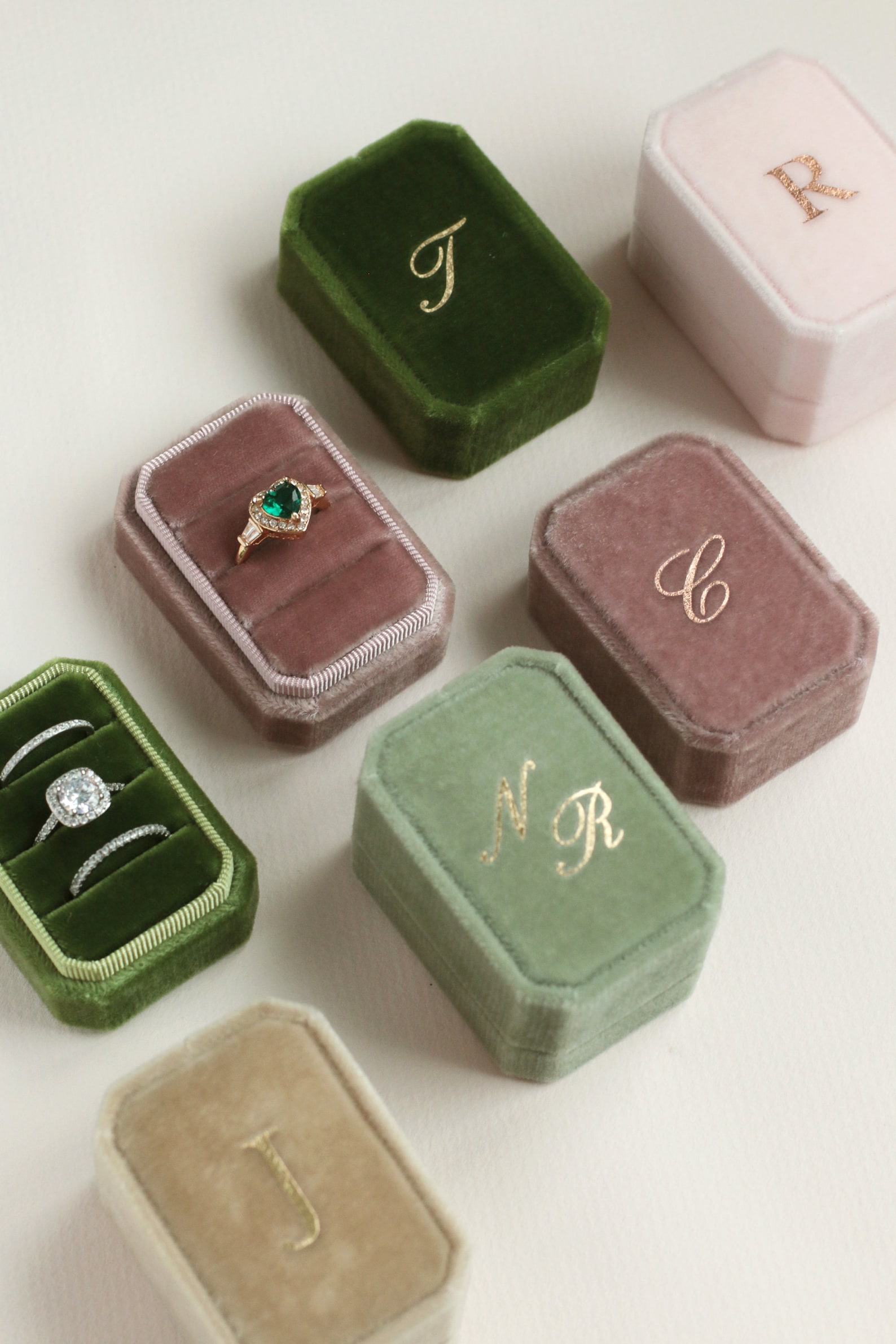 Personalised Triple Ring Box, Velvet Ring Box 3 Slot for Wedding ...