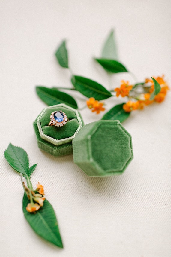 Green Velvet Ring Box Wedding Ring Box With Monogram | Etsy