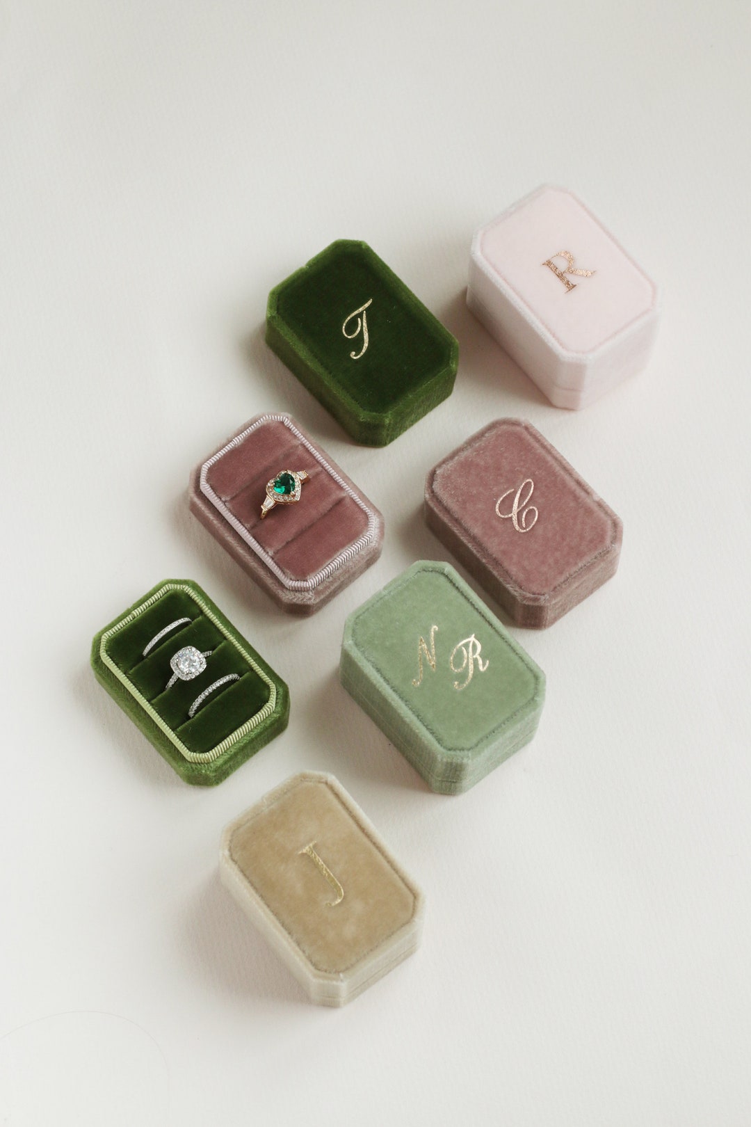 Personalised Triple Ring Box, Velvet Ring Box 3 Slot for Wedding ...