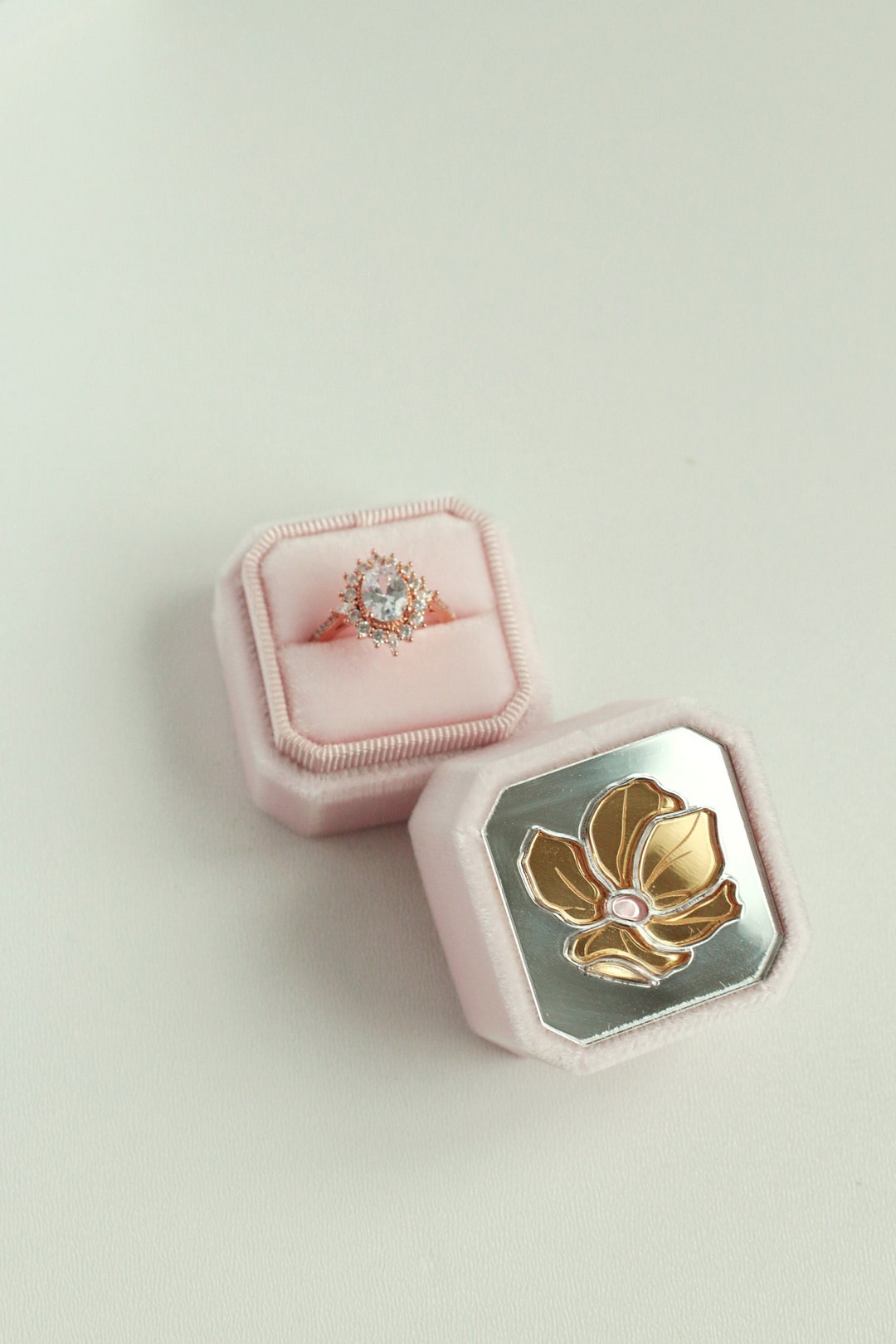 Blush Pink Velvet Glass Ring Box, Unique Engagement Ring Box, Bridal ...