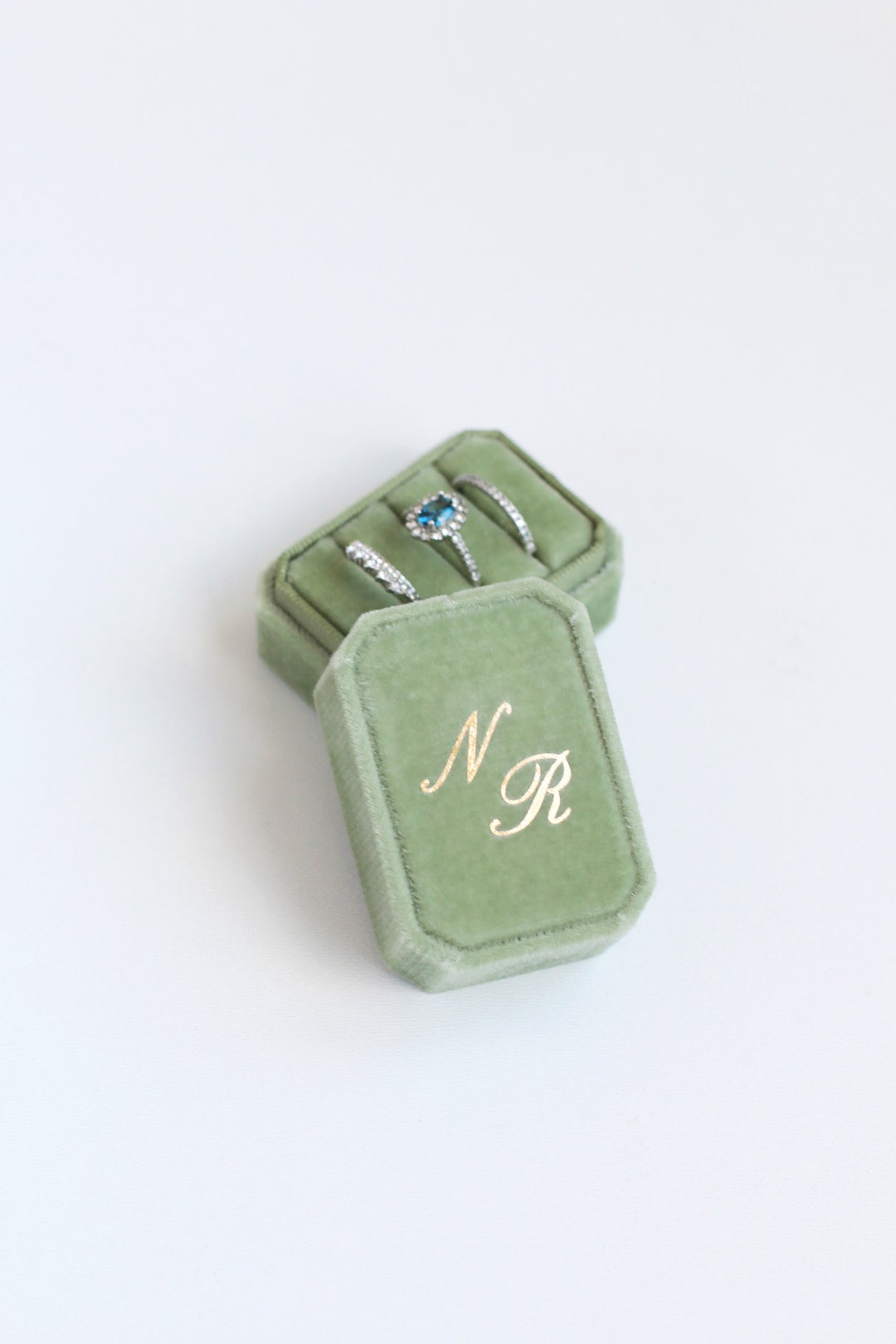 Personalised Three Ring Box, Green Triple Ring Box for Wedding Ceremony ...