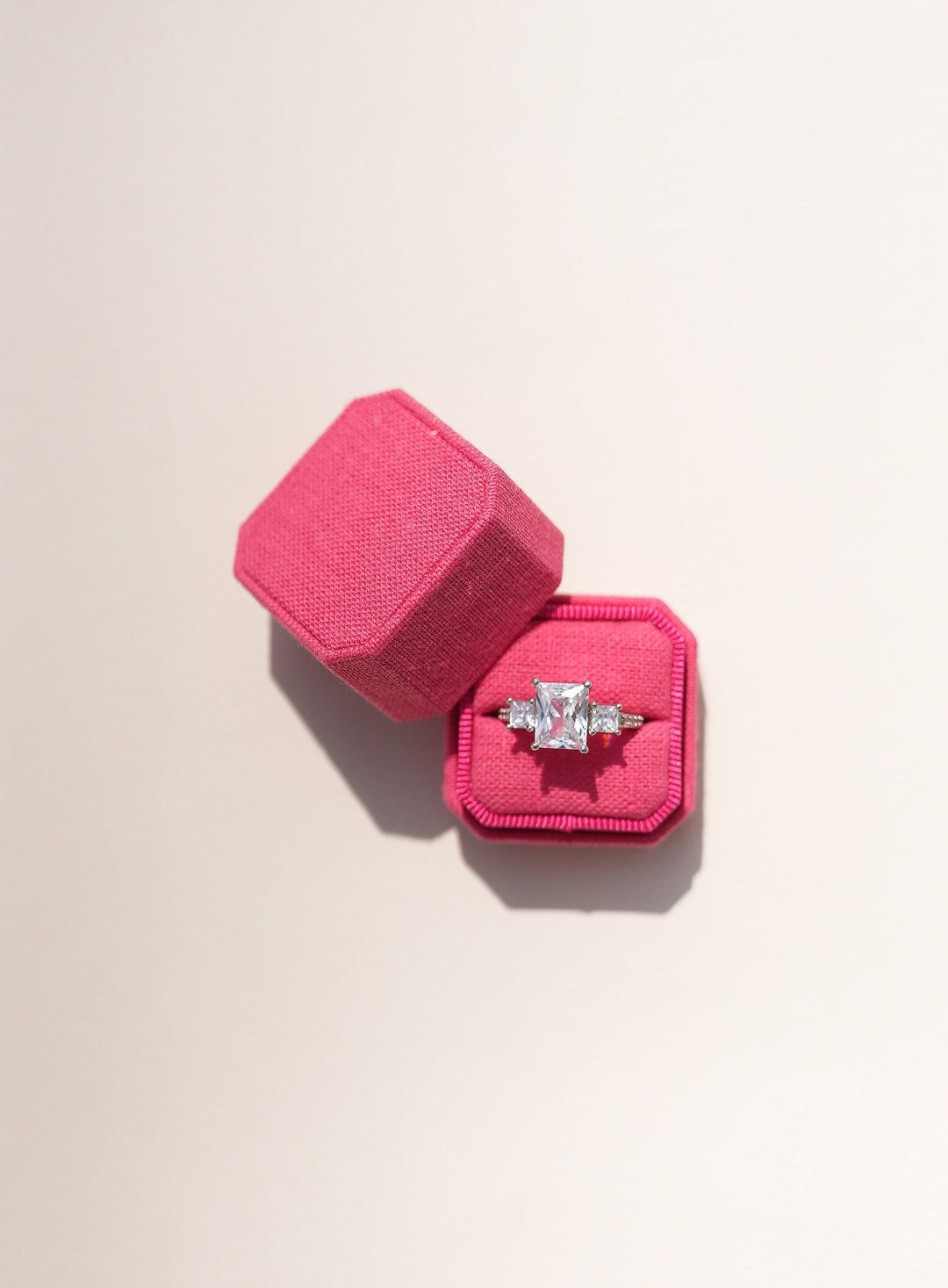 Bright Pink Ring Box, Linen Ring Box for Wedding Ceremony, Engagement ...