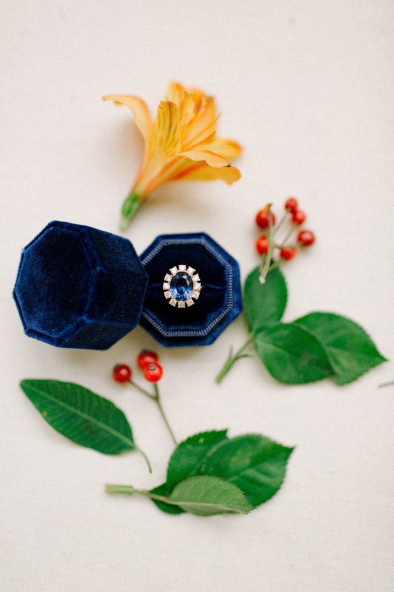 Velvet Ring Box Blue Ring Box | Etsy