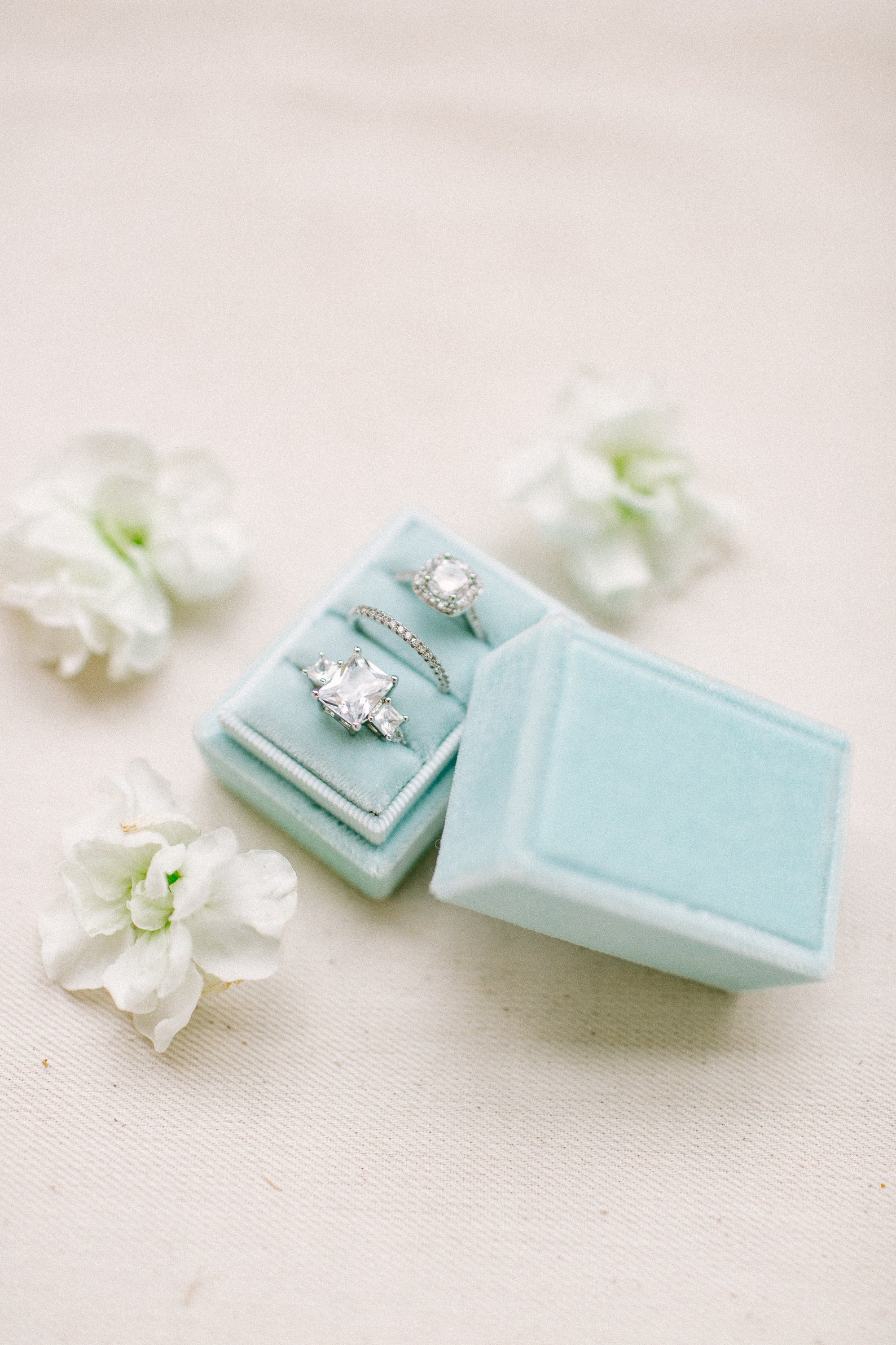 Engagement Blue Velvet Ring Box for Three Rings With Monogram | Etsy