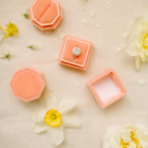 Peach Velvet Ring Box With Monogram, Double Wedding Ring Box - Etsy