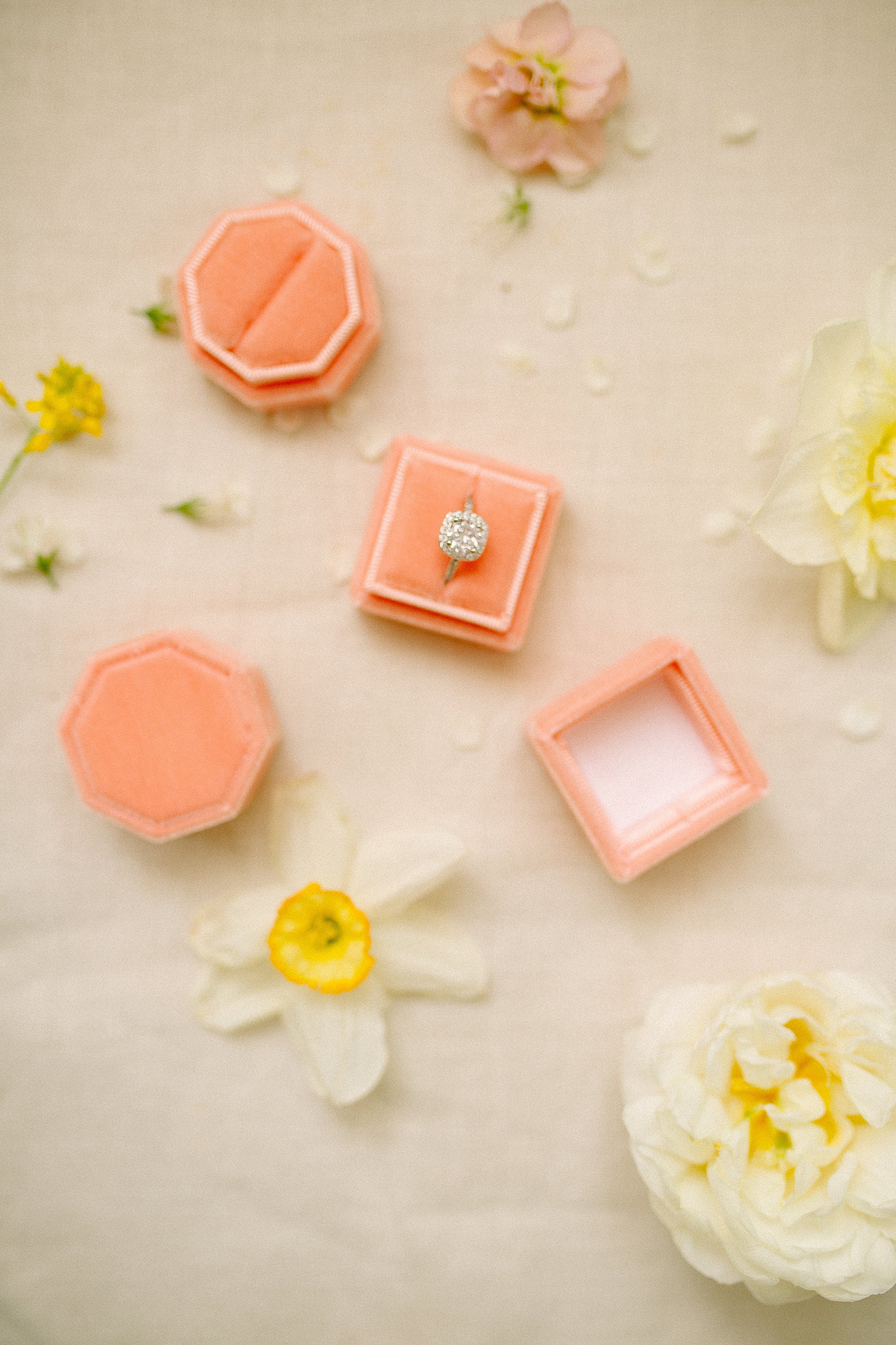 Peach Velvet Ring Box With Monogram, Double Wedding Ring Box - Etsy