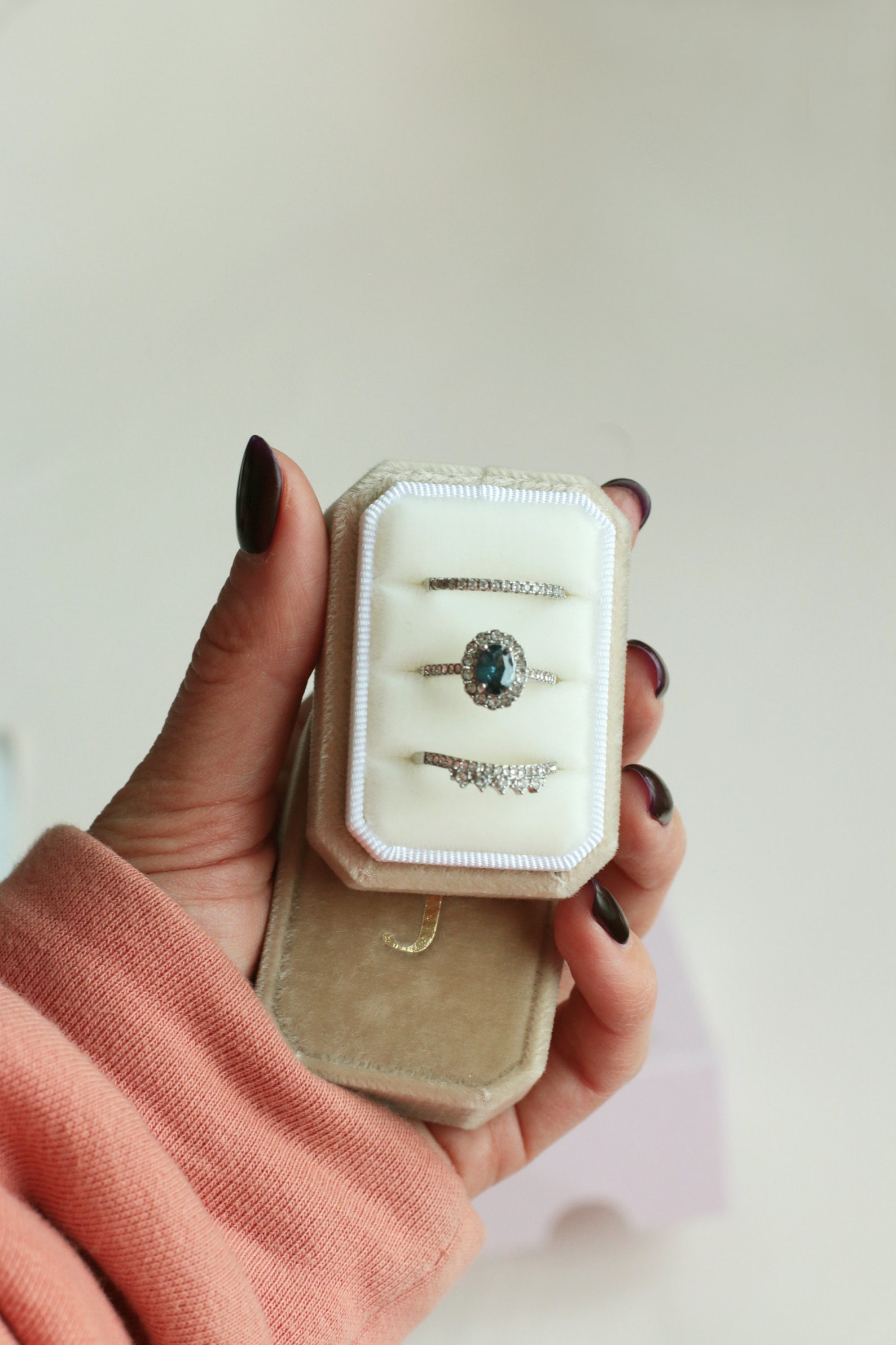 Personalised Triple Ring Box, Velvet Ring Box 3 Slot for Wedding ...