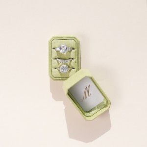 Linen Ring Box, Personalised Wedding Engagement Ring Box, Green Double ...