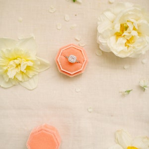 Peach Velvet Ring Box With Monogram, Double Wedding Ring Box - Etsy