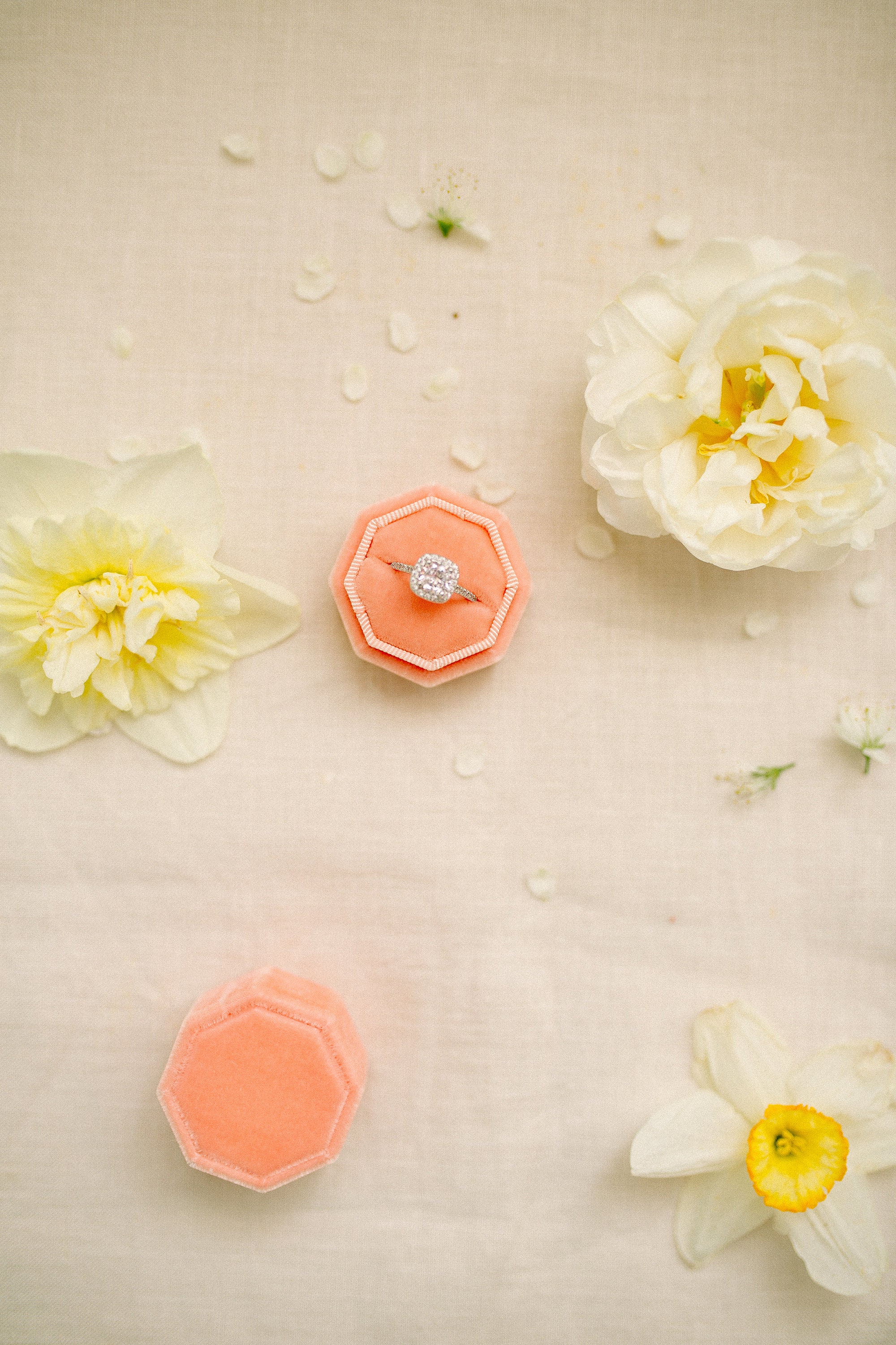Peach Velvet Ring Box With Monogram, Double Wedding Ring Box - Etsy