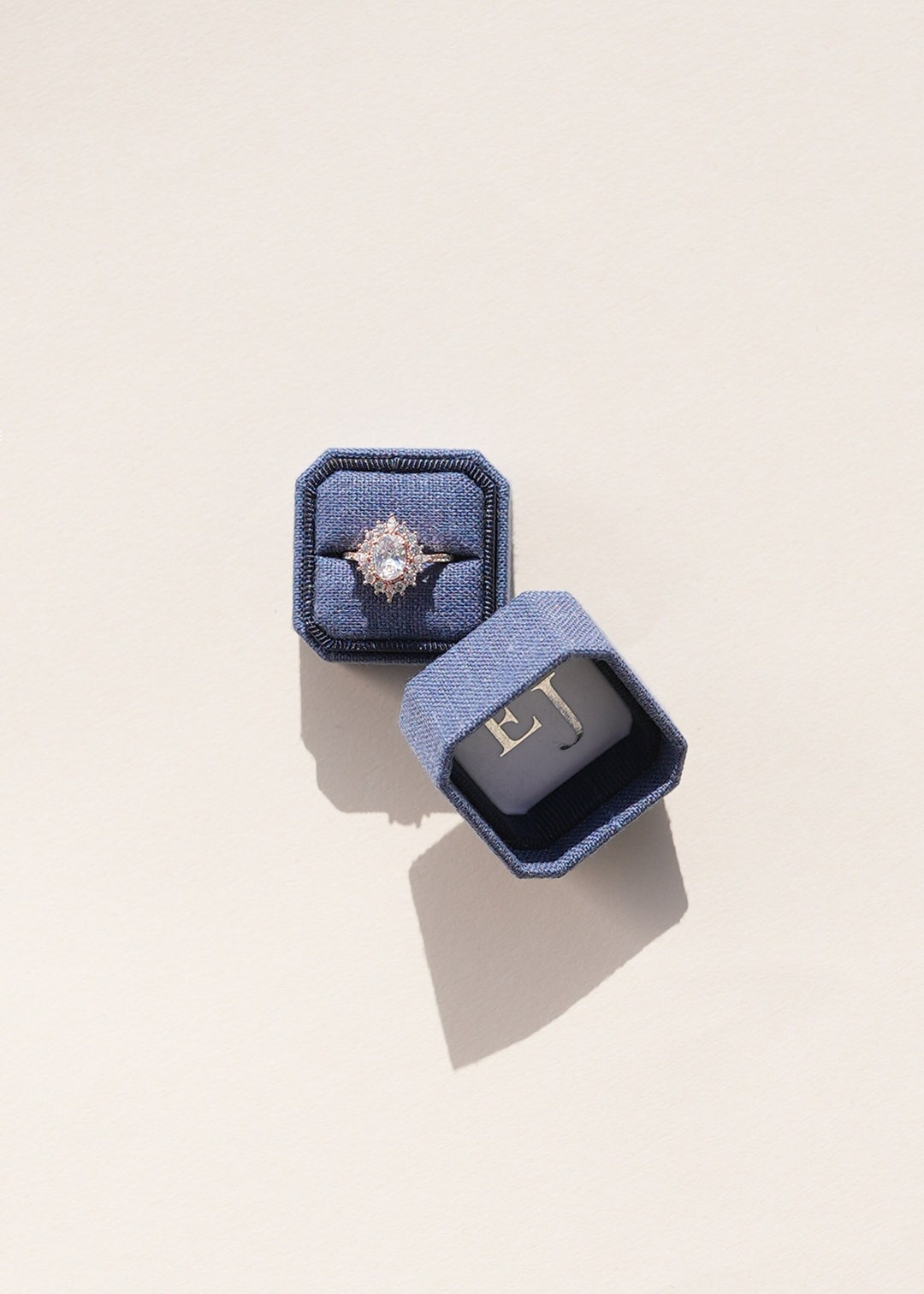 Linen Ring Box Personalised, Blue Ring Box Single Double, Engagement ...