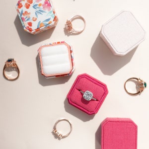Bright Pink Ring Box, Linen Ring Box for Wedding Ceremony, Engagement ...