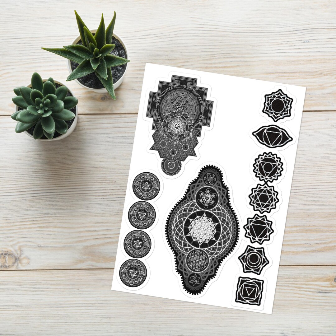 Sacred Geometry Stickers | Spiritual Sticker Sheet | Cool Monochromatic ...