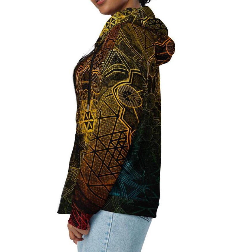 Sacred Geometry Zip Recycled Polyester Hoodie | Sri Yantra, Metatron's ...