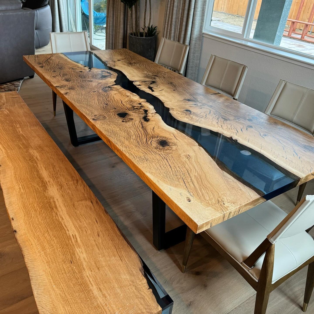 Oak River Table, Epoxy River Table, Dining Table, Waterfall Bench ...