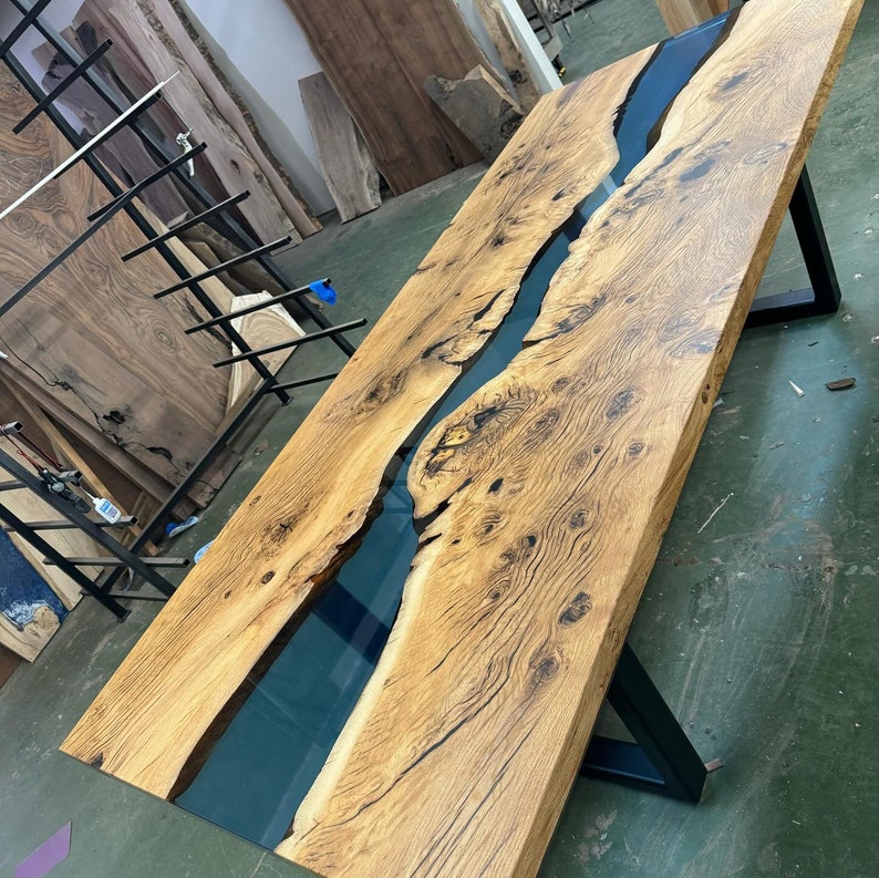 Oak River Table, Epoxy River Table, Dining Table, Waterfall Bench ...