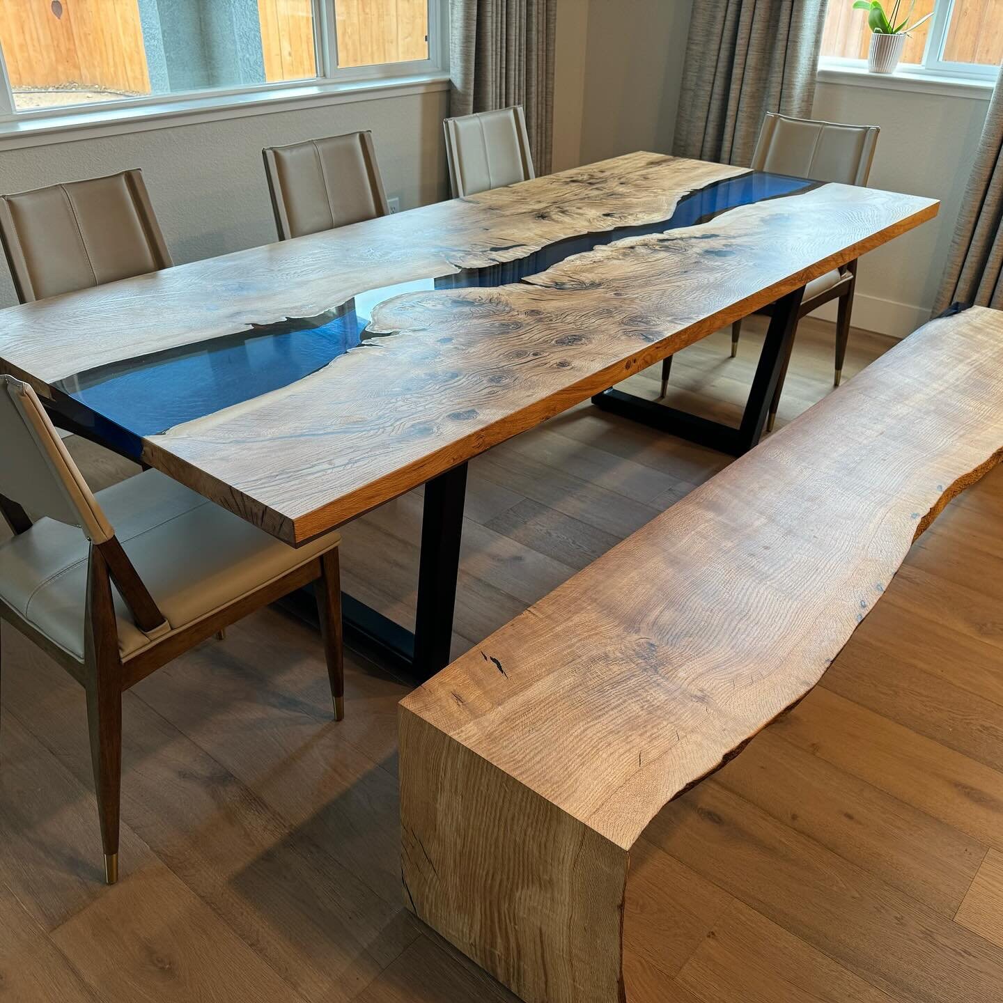 Oak River Table, Epoxy River Table, Dining Table, Waterfall Bench ...