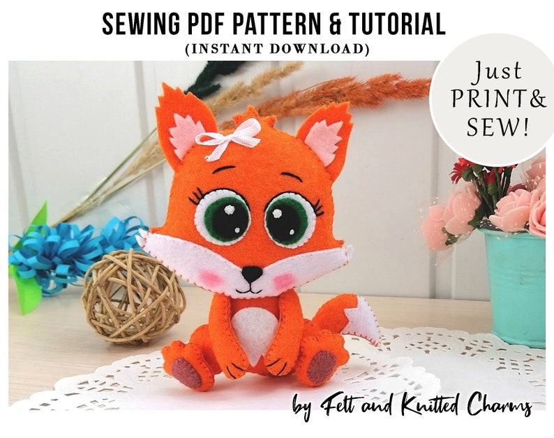 Fox Sewing Pattern, Felt Fox, Felt Animals Pattern, Woodland Animals, Nursery Decor, Fox ...