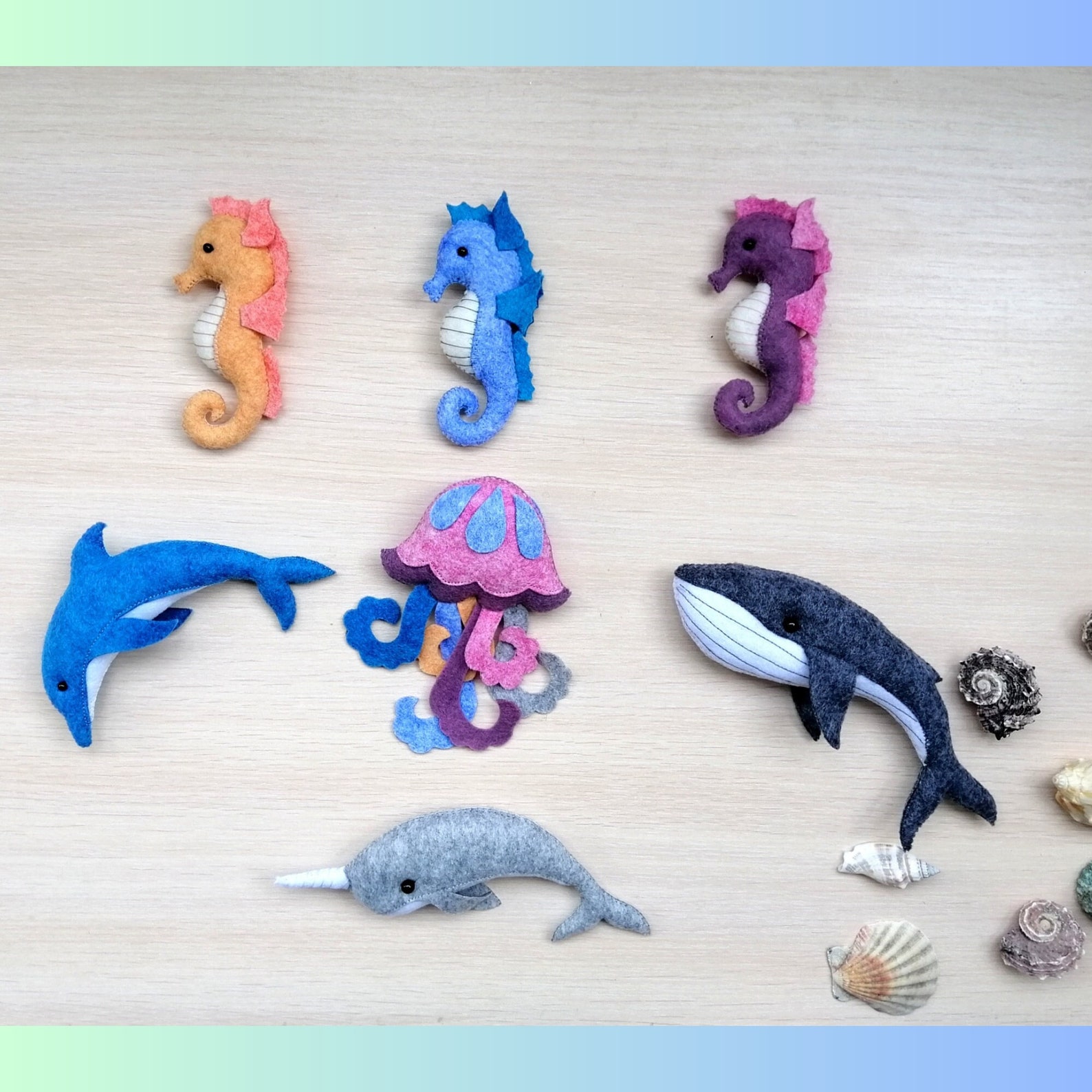 Felt Sea Animals, Sea Creatures, Felt Whale, Seahorse Ornament, Dolphin ...