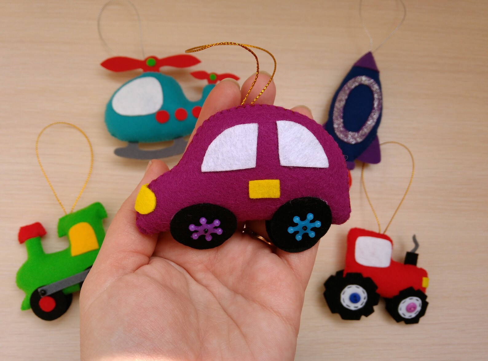 Felt Transport, Vehicles, Felt Toys, Car, Rocket, Tractor, Helicopter ...