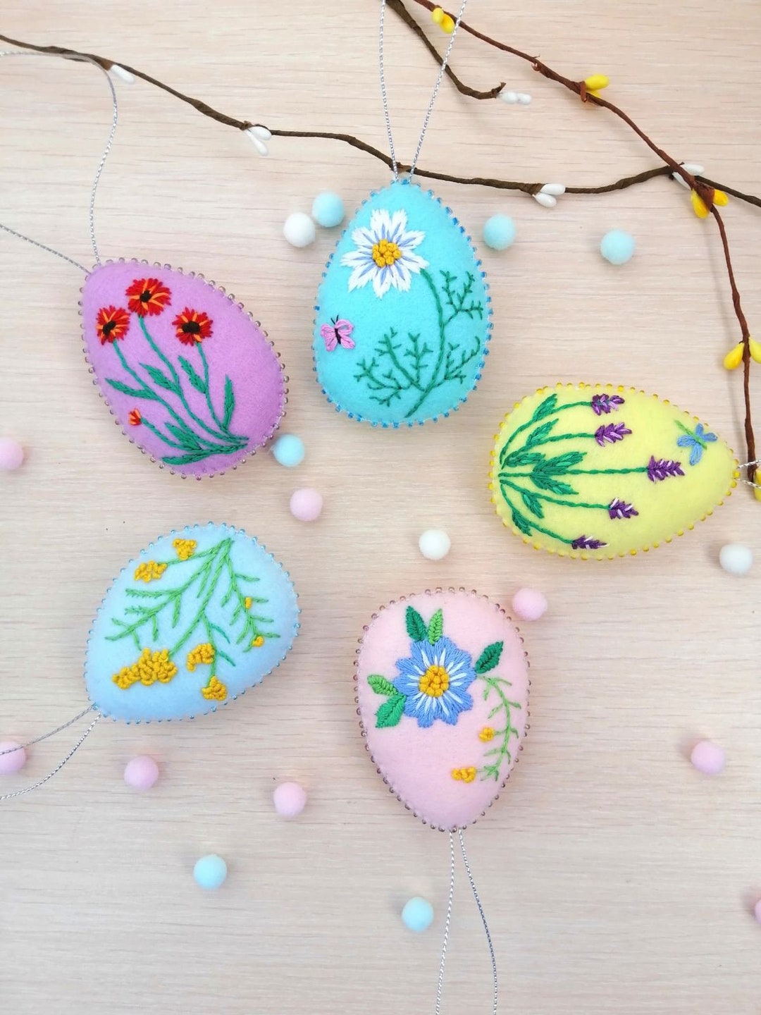Felt Easter Ornaments, Felt Eggs, Easter Eggs, Embroidery Ornaments ...