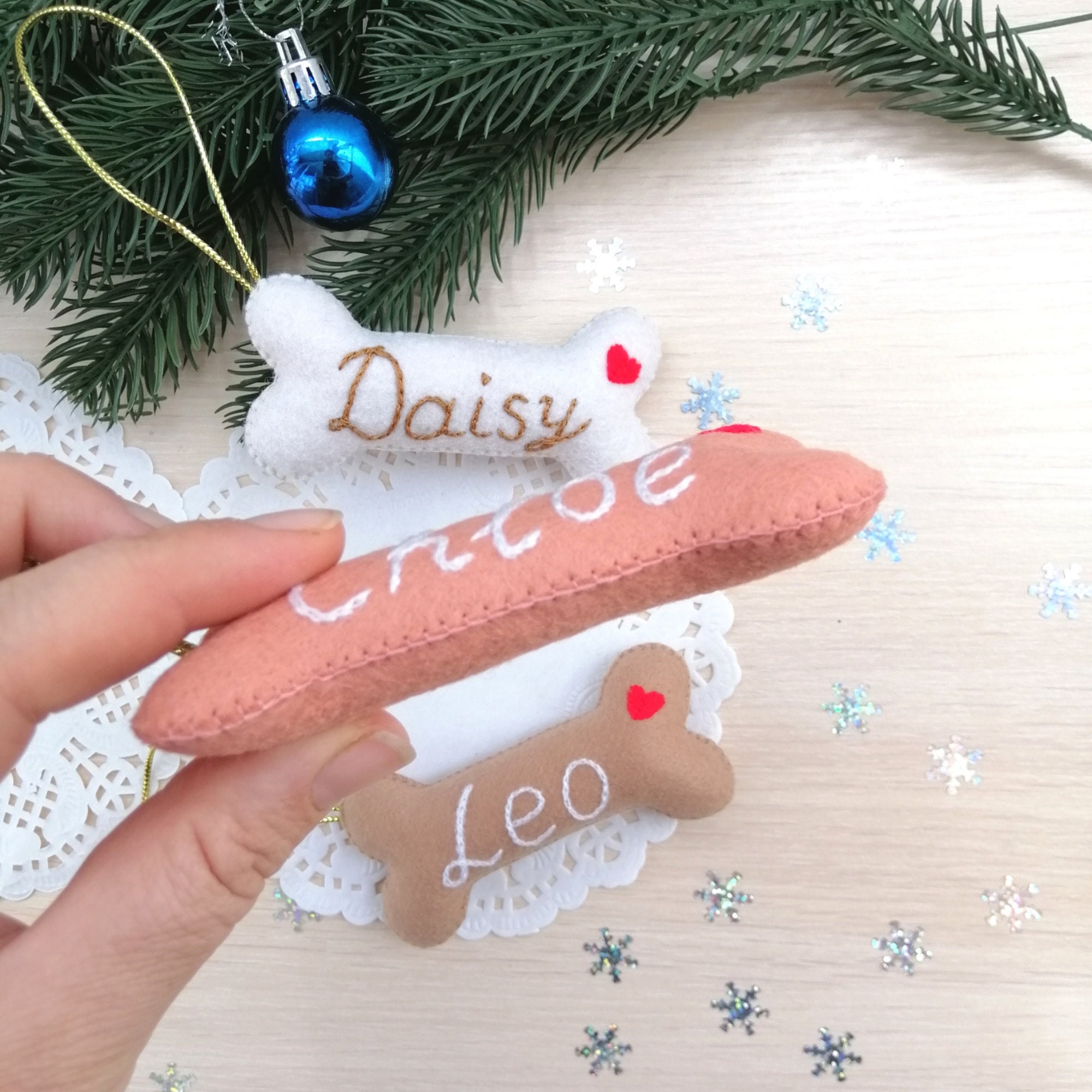Personalized Bone, Dog Ornament, Christmas Felt Ornament, Winter Decor ...