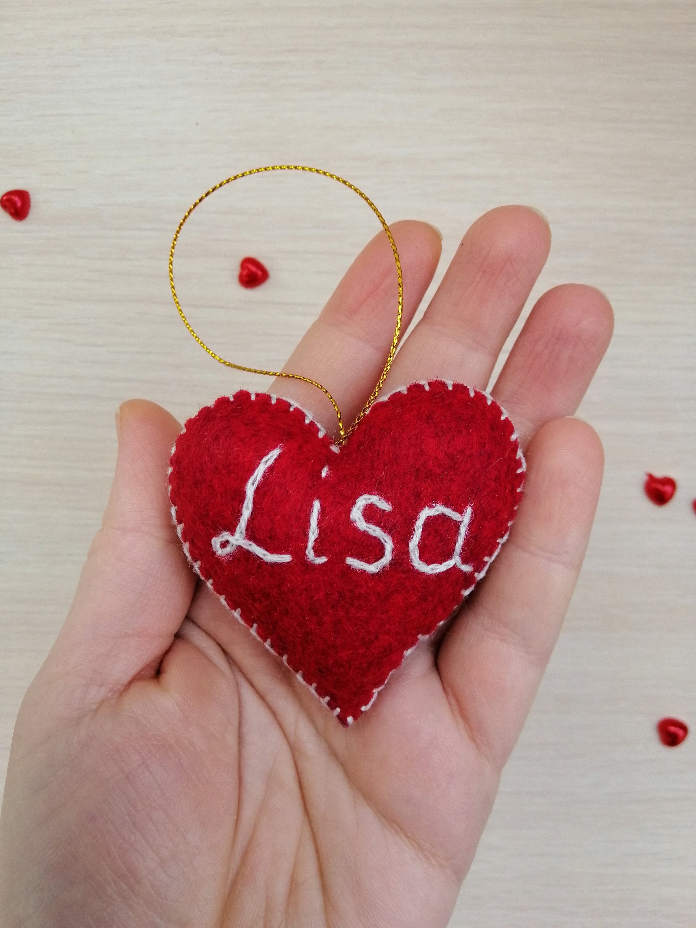 Personalized heart Heart ornament Pocket Heart Felt hearts | Etsy