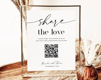 Share the Love QR Code Sign Template, Wildflower Wedding Reception ...