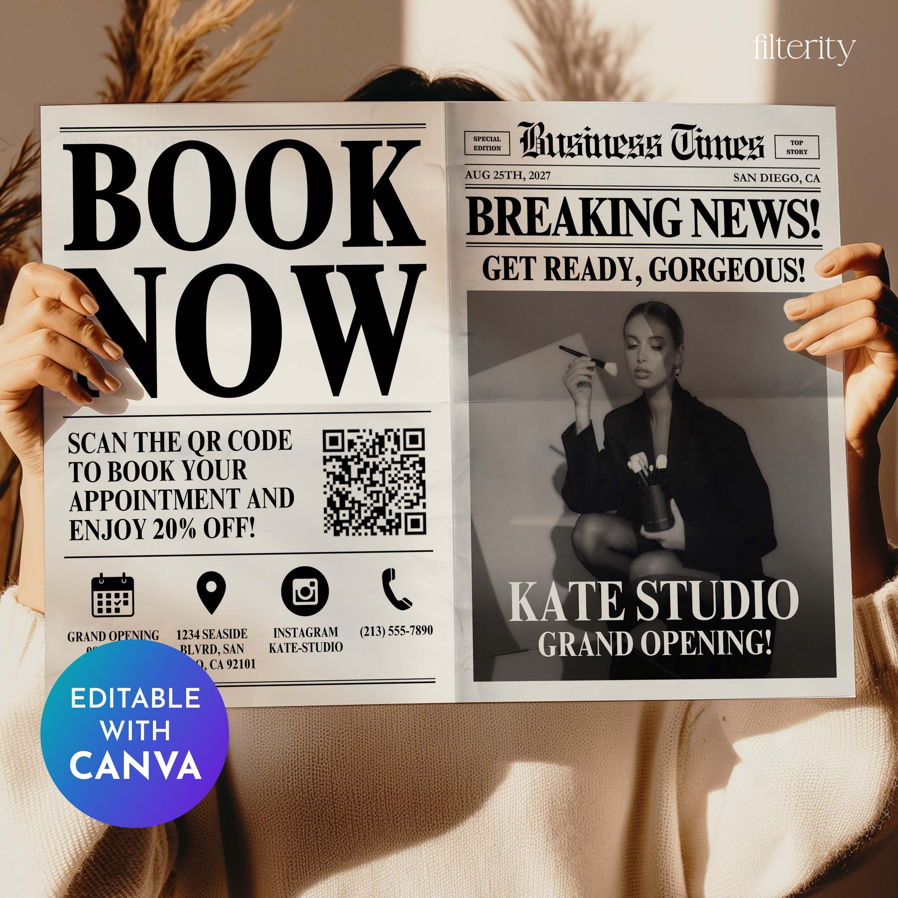 Beauty Salon Newspaper Template Editable on Canva, Business Newspaper ...
