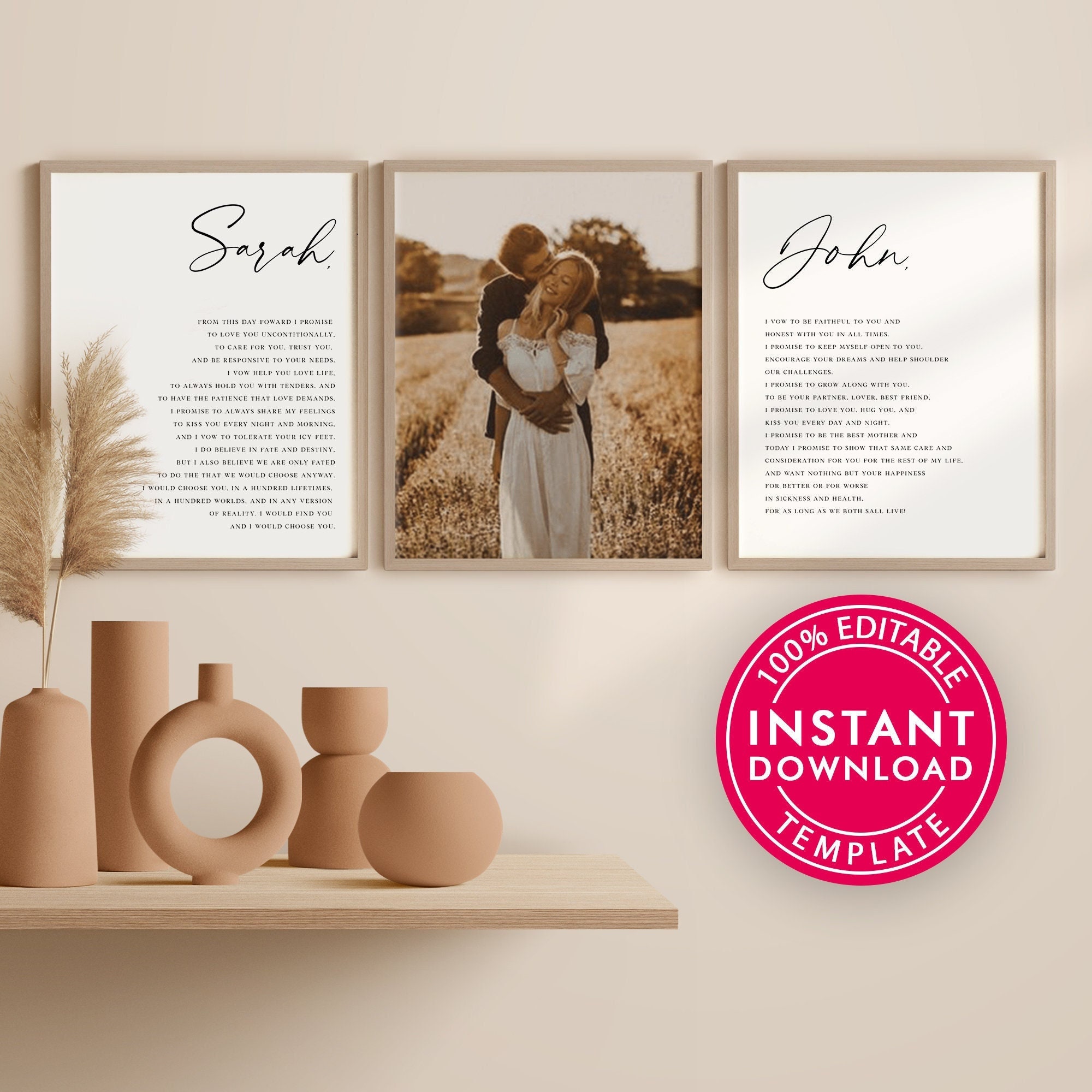 His and Hers Wedding Vows Wall Art Template, Long Wedding Vows With ...