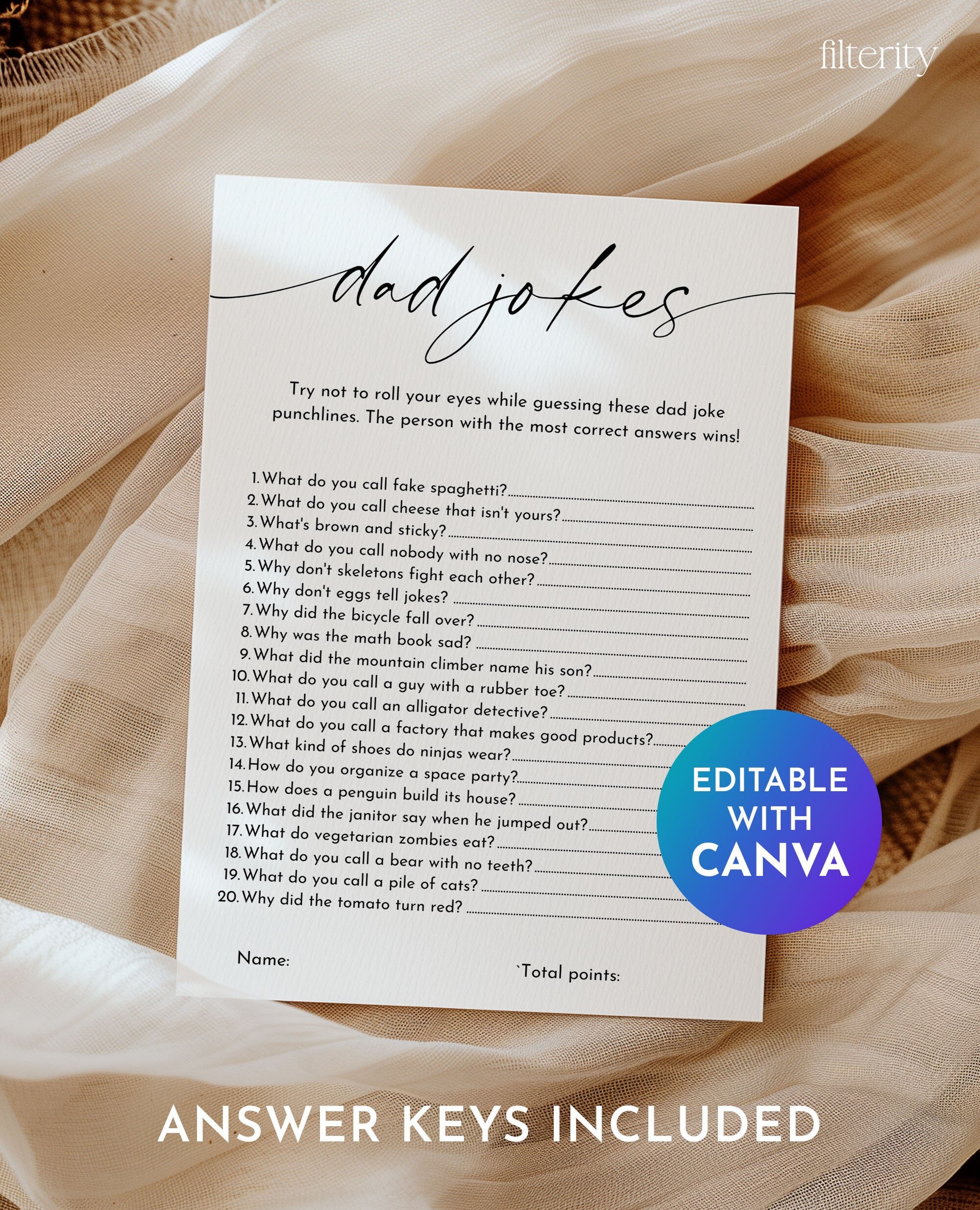 Dad Jokes Baby Shower Game - Printable Baby Shower Party Cards, Dad ...