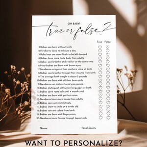 Baby Shower Game True or False With Answer Keys - Fun Baby Shower Game ...