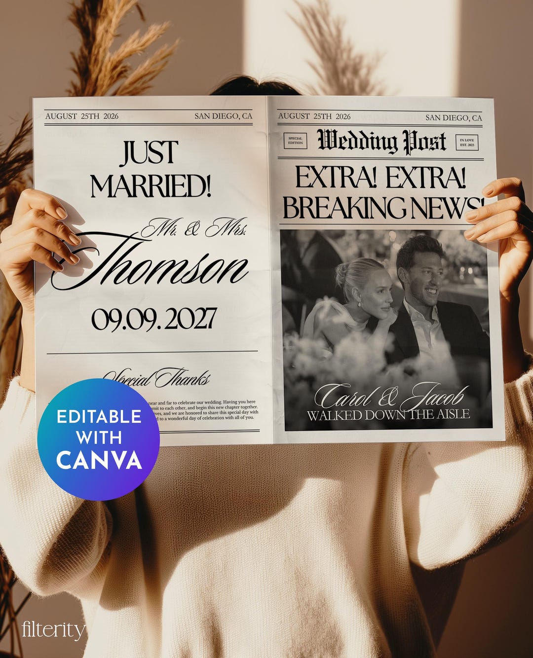 Plantilla de periódico de boda con foto, plantilla de periódico de boda ...