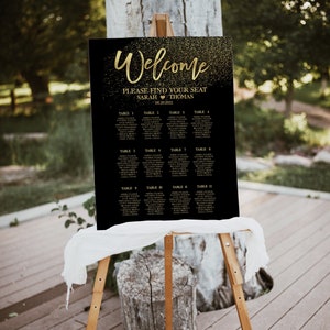 Black and Gold Wedding Seating Chart Template, Black Gold Glam Wedding ...