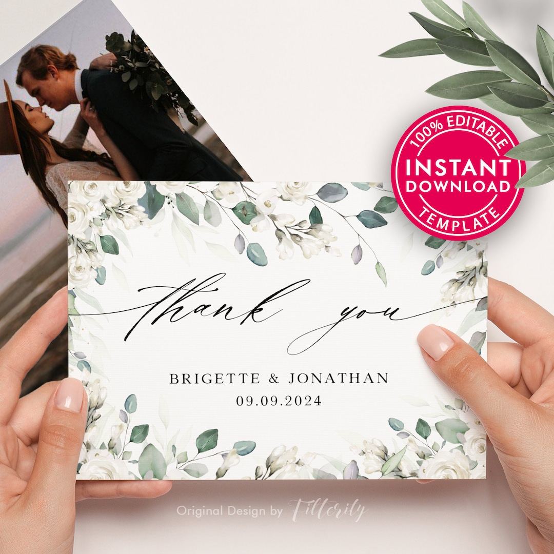 Wedding Thank You Card Template, Personalized Thank You Card, Printable ...