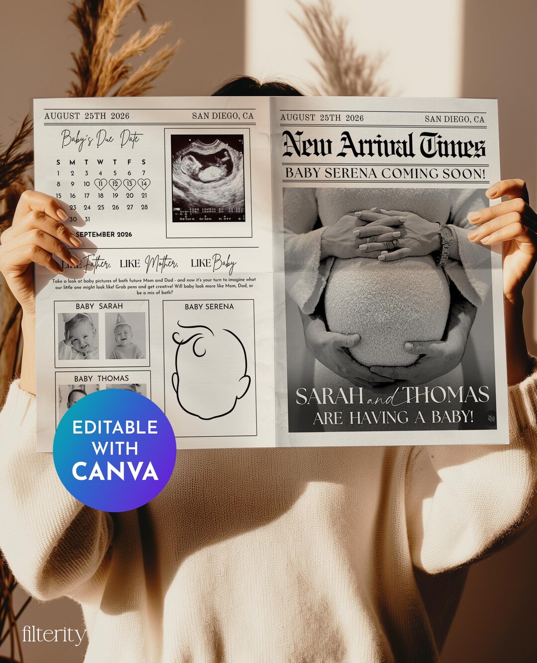 Pregnancy Announcement Newspaper Template, Pregnancy Reveal Newspaper ...