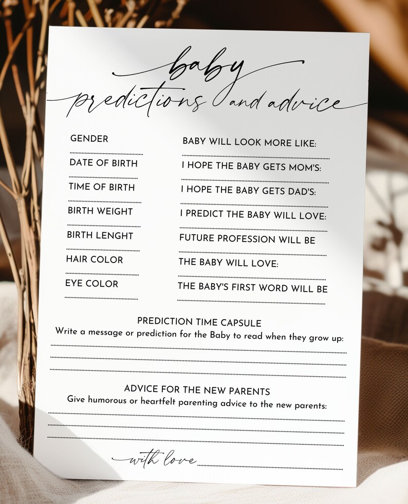 Baby Predictions and Advice - Printable Baby Shower Game Card, Gender ...