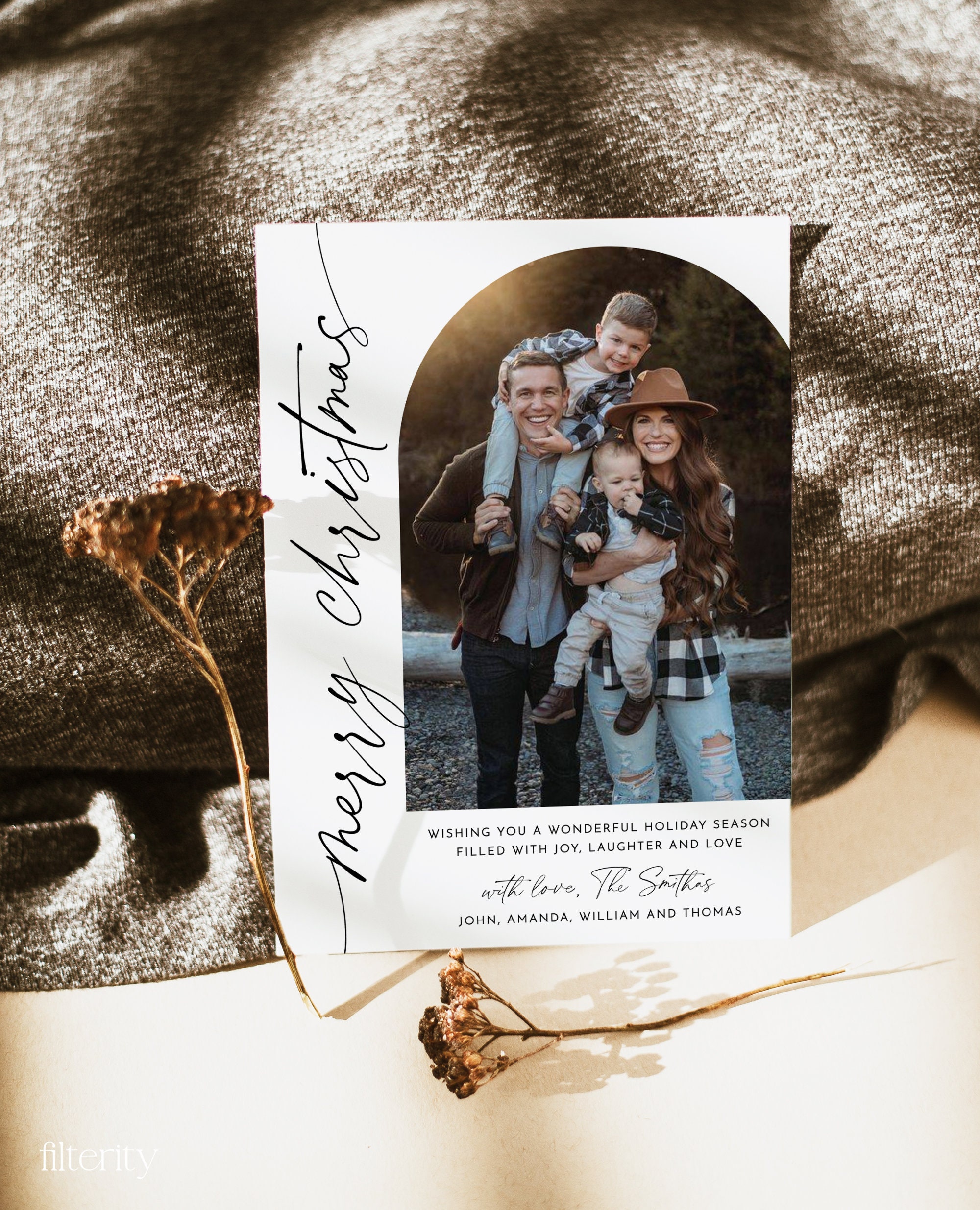 Photo Christmas Card Template With Arch Boho Editable Holiday - Etsy