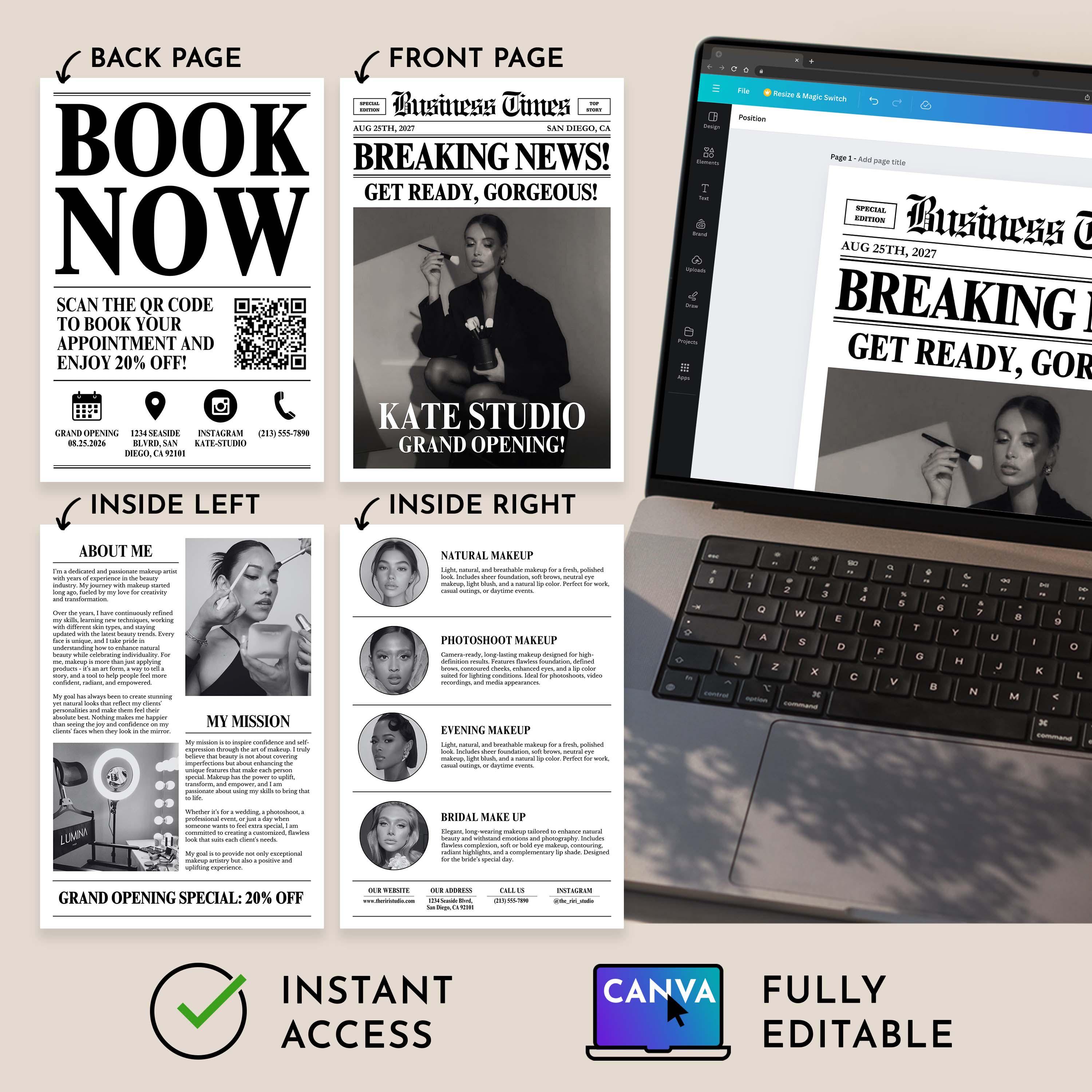 Beauty Salon Newspaper Template Editable on Canva, Business Newspaper ...