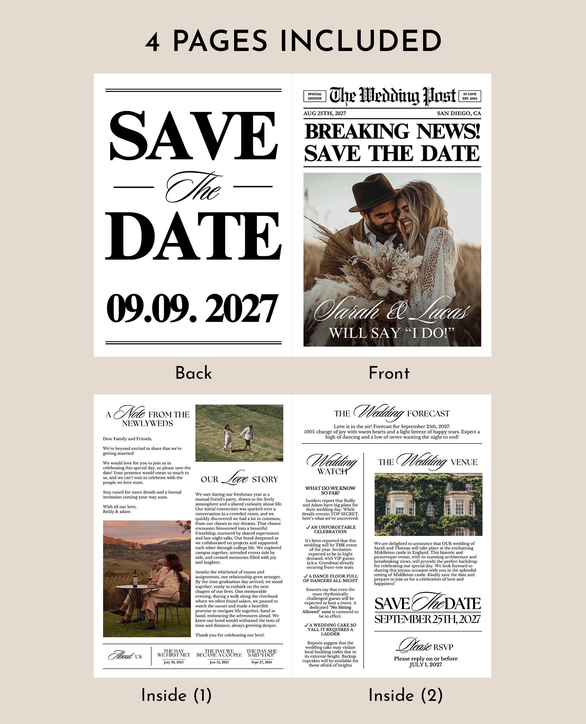 Save the Date Newspaper Template Canva, Wedding Save the Date ...