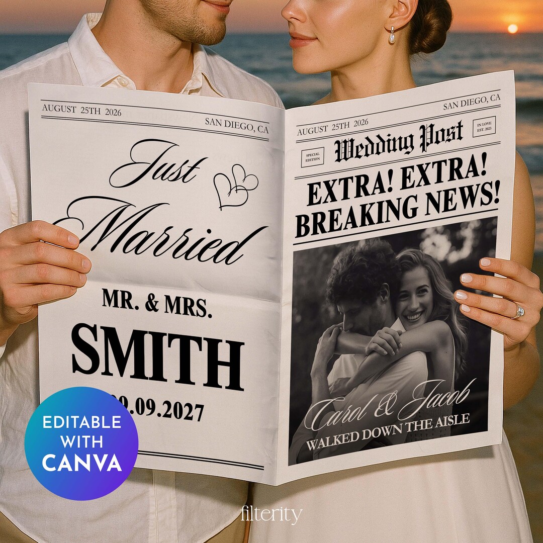Newspaper Wedding Program Template - Order of Service, Wedding Day ...