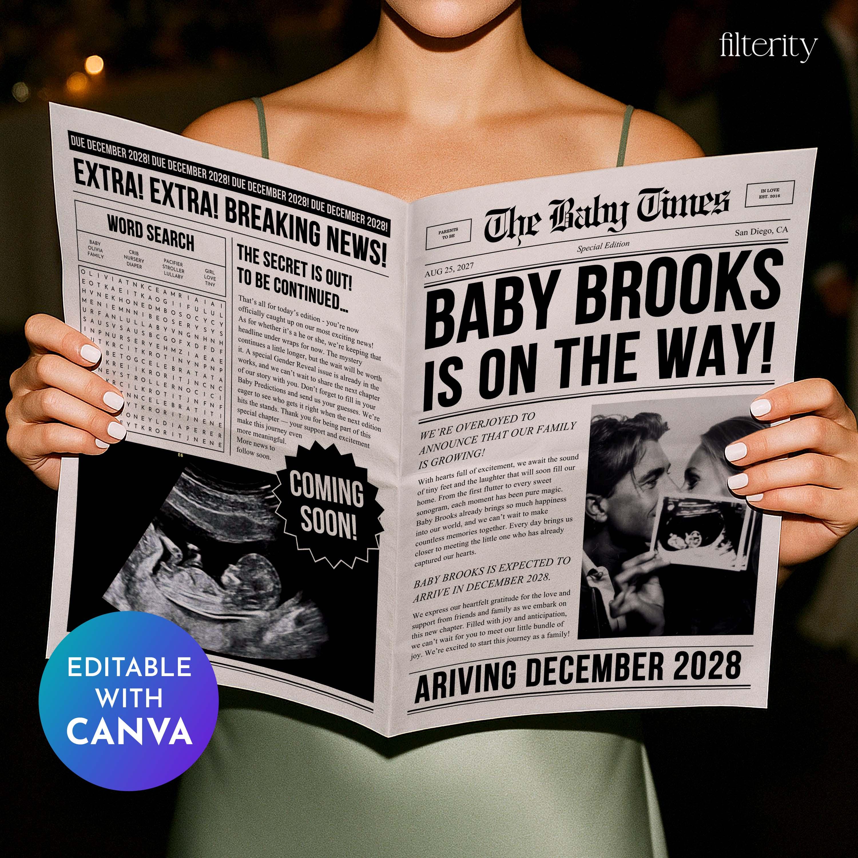 Newspaper Baby Announcement Template, Pregnancy Announcement Newspaper ...