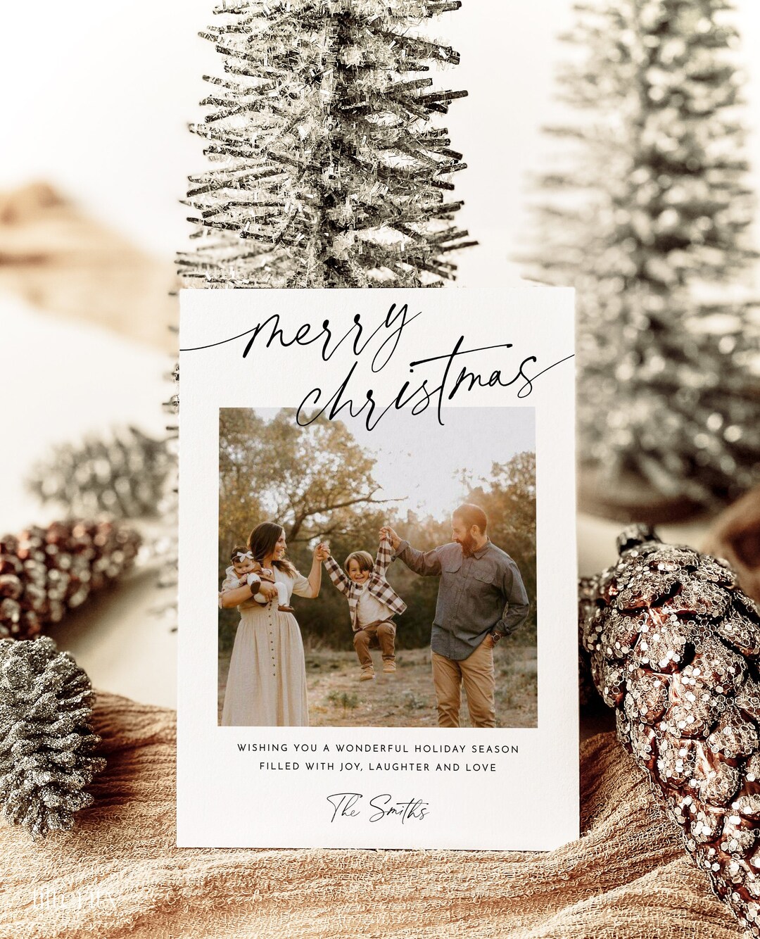 Christmas Card Template With Photo, Minimalist Christmas Card Digital ...