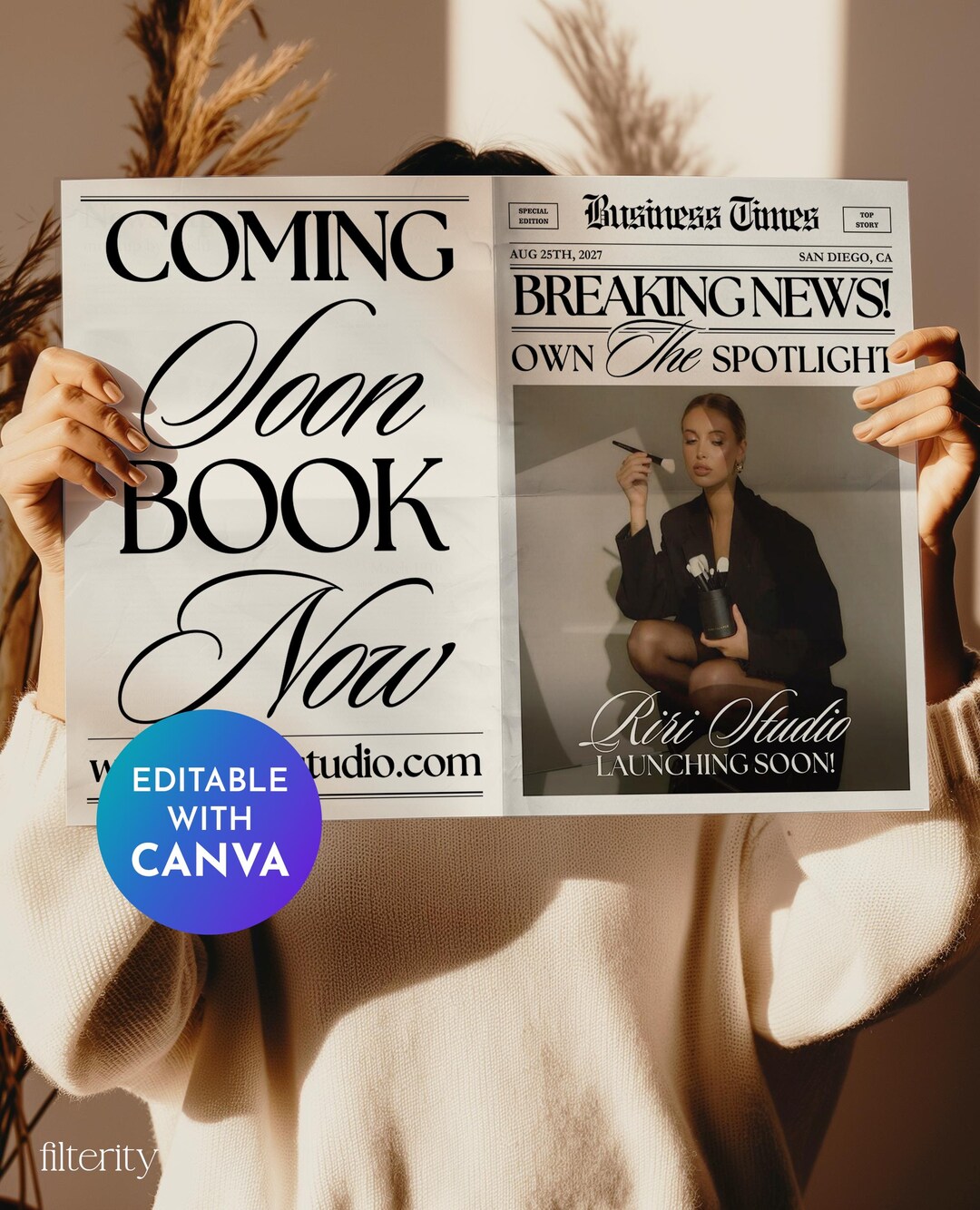 Beauty Salon Newspaper Template Editable on Canva, Business Newspaper ...