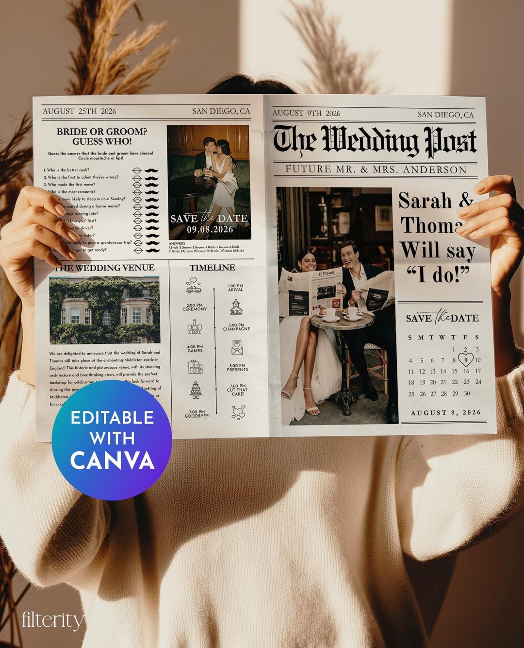 Save the Date Newspaper Template With Photo, the Wedding Post Newspaper ...