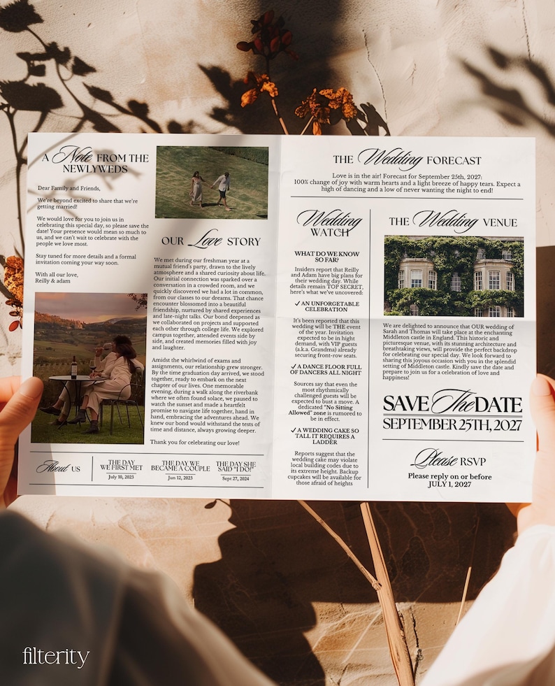 Save the Date Newspaper Template Canva, Wedding Save the Date ...