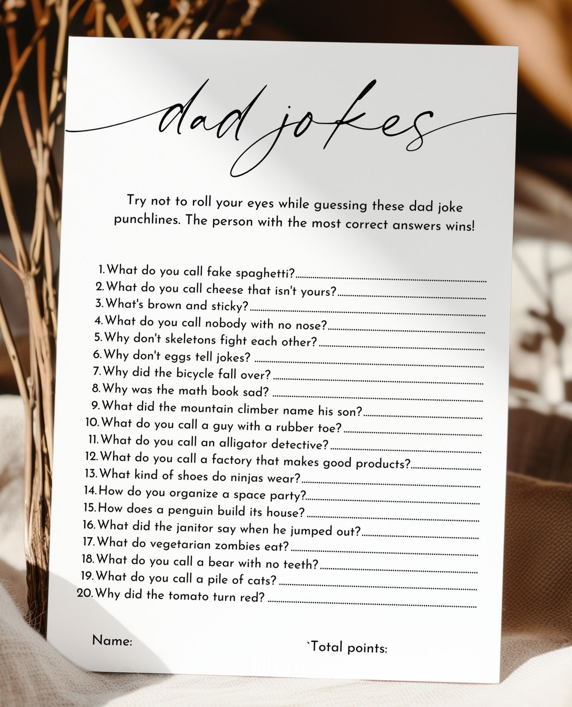 Dad Jokes Baby Shower Game - Printable Baby Shower Party Cards, Dad ...